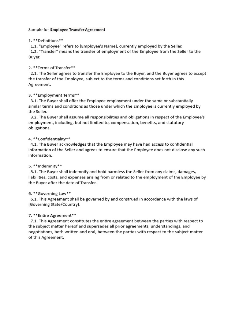 Employee Transfer Agreement Template | PDF | Finance & Money Management