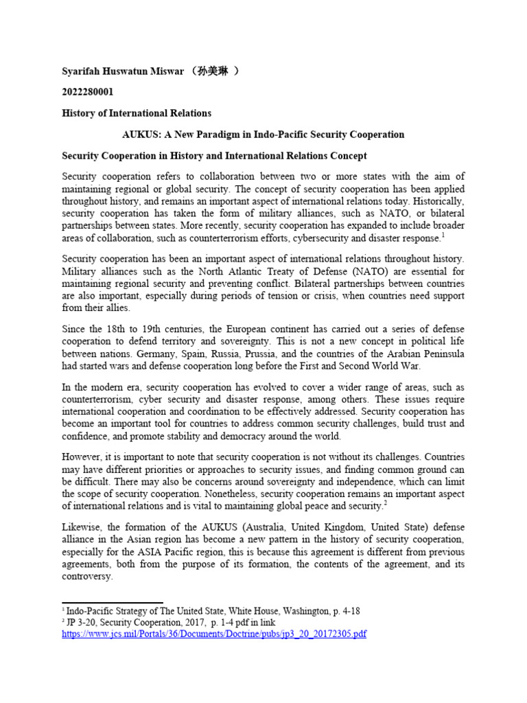 History of IR Syarifah Huswatun Miswar | PDF | Defense Policy ...