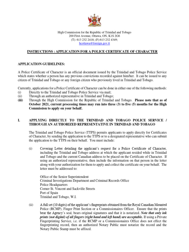 Trinidad & Tobago Police Certificate Guide | PDF | Notary Public | Government