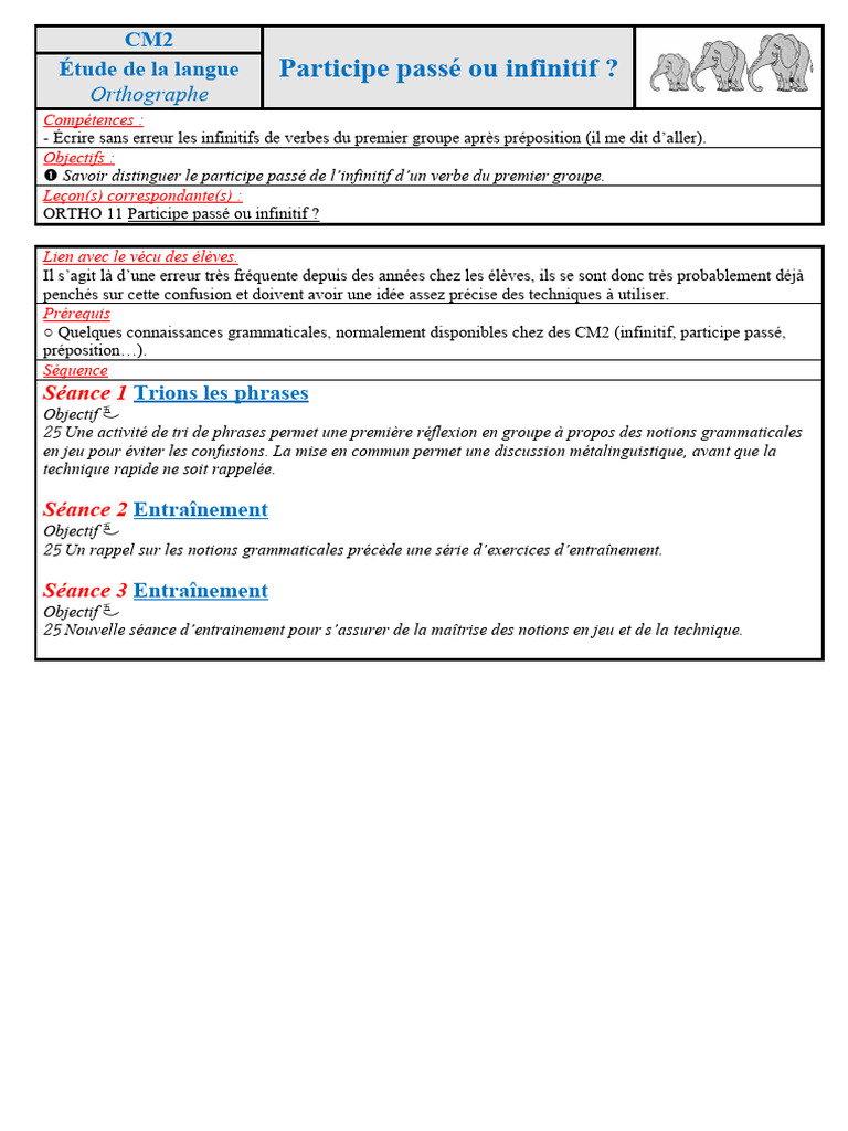 Fiche de Preparation Participe Passe Ou Infinitif | PDF | Verbe ...