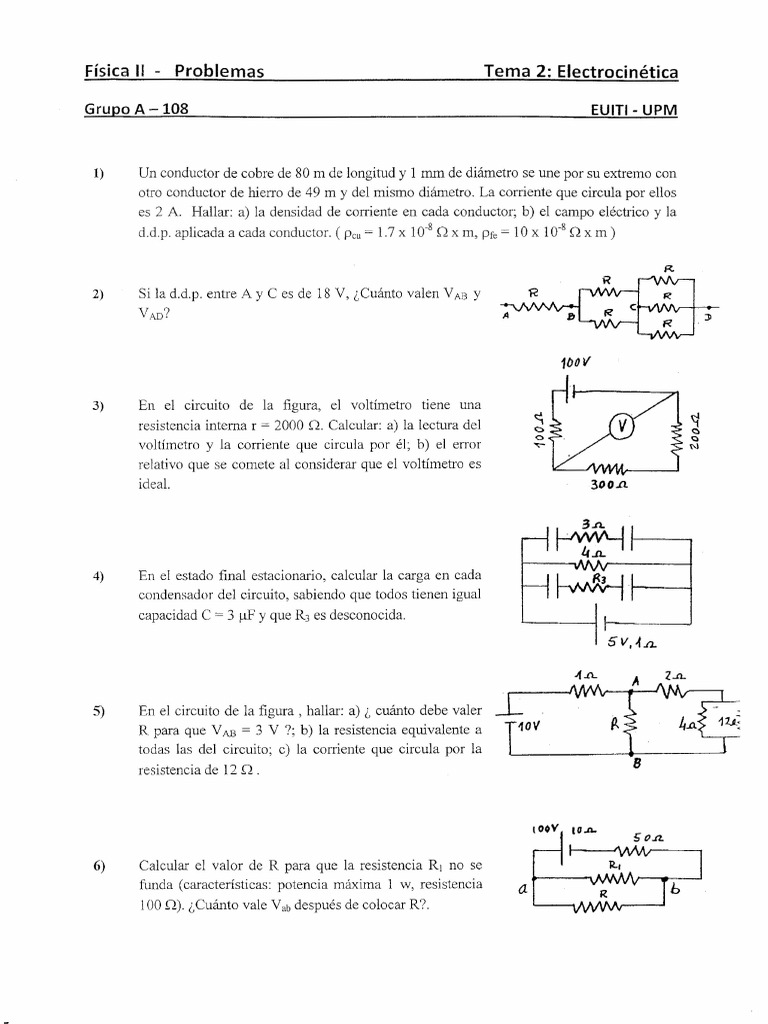 Problemas Tema 2 Electrocinetica | PDF | Resistencia Eléctrica y Conductancia | Condensador
