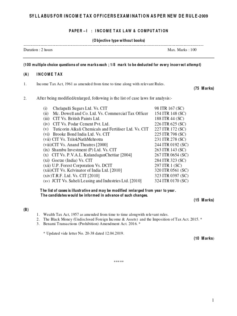 Income Tax Officer Exam Syllabus 2023 | PDF | Taxes | Expense