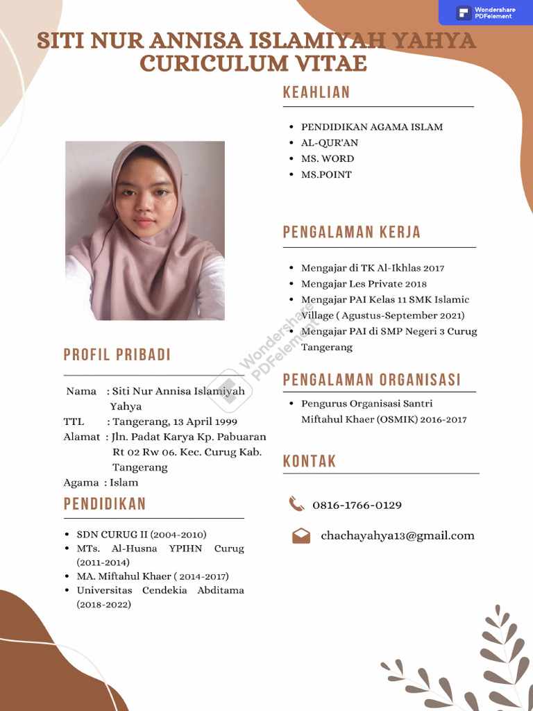 CV Siti Nur Annisa Islamiyah Yahya | PDF