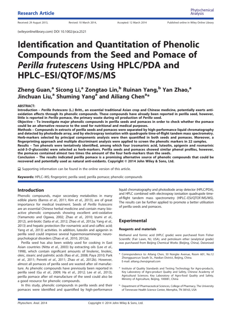 Identification and Quantitation of Phenolic Compounds From The Seed and ...
