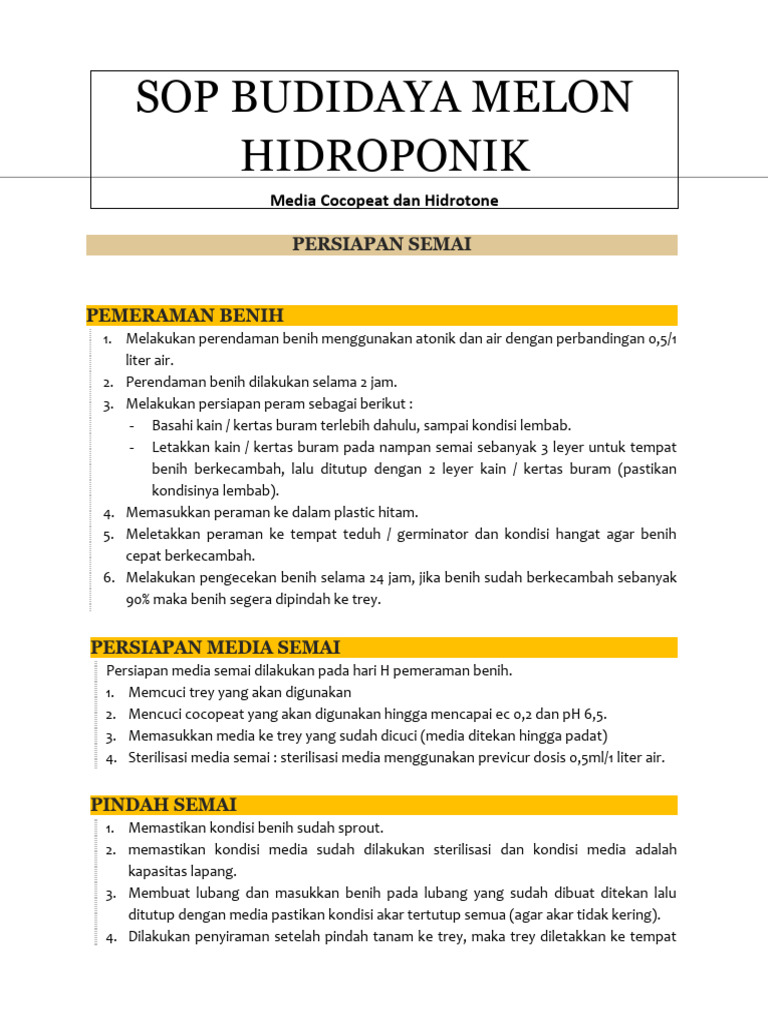 Sop Budidaya Melon Hidroponik | PDF