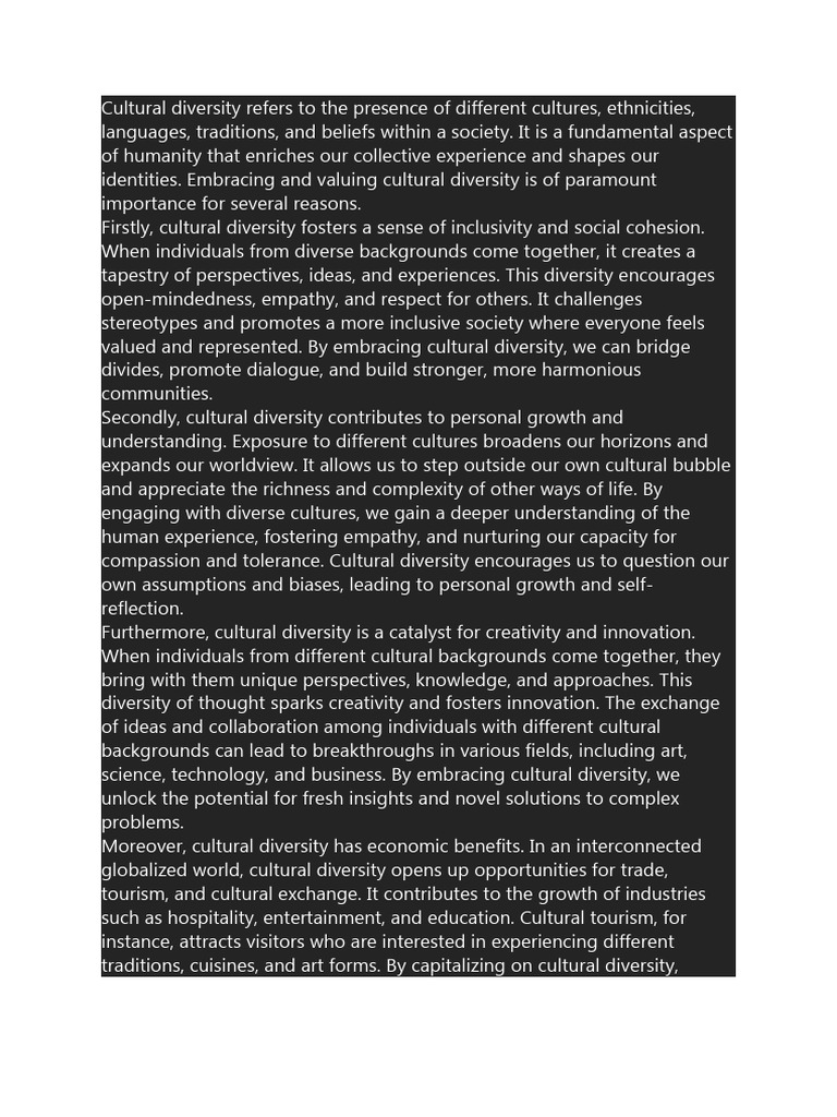 Cultural Diversity Refers To The Presence of Different Cultures | PDF ...