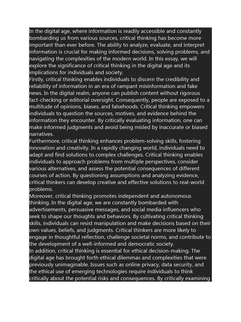 In The Digital Age | PDF | Critical Thinking | Thought