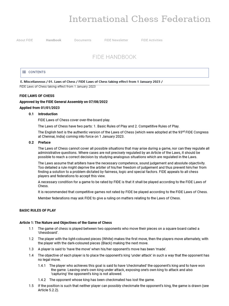 FIDE Handbook Laws of Chess 1 January 2023 | PDF | Traditional Games ...