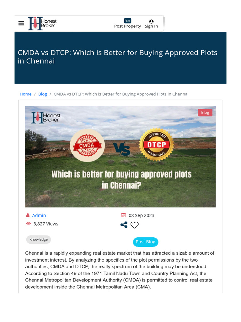 CMDA Vs DTCP - Which Is Best For Buying Plots in Chennai | PDF | Cost ...