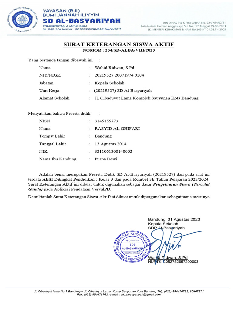 Surat Keterangan Aktif Rasyid Al Ghifari Pdf
