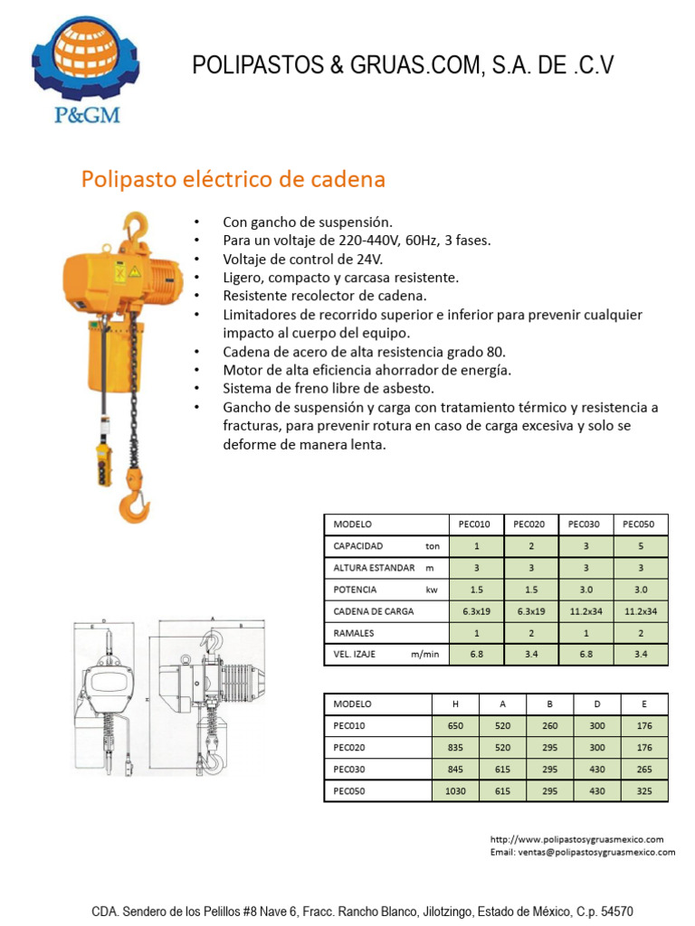 Polipasto Electrico Cadena Fijo | PDF | Tecnología de vehículos | Vehículos