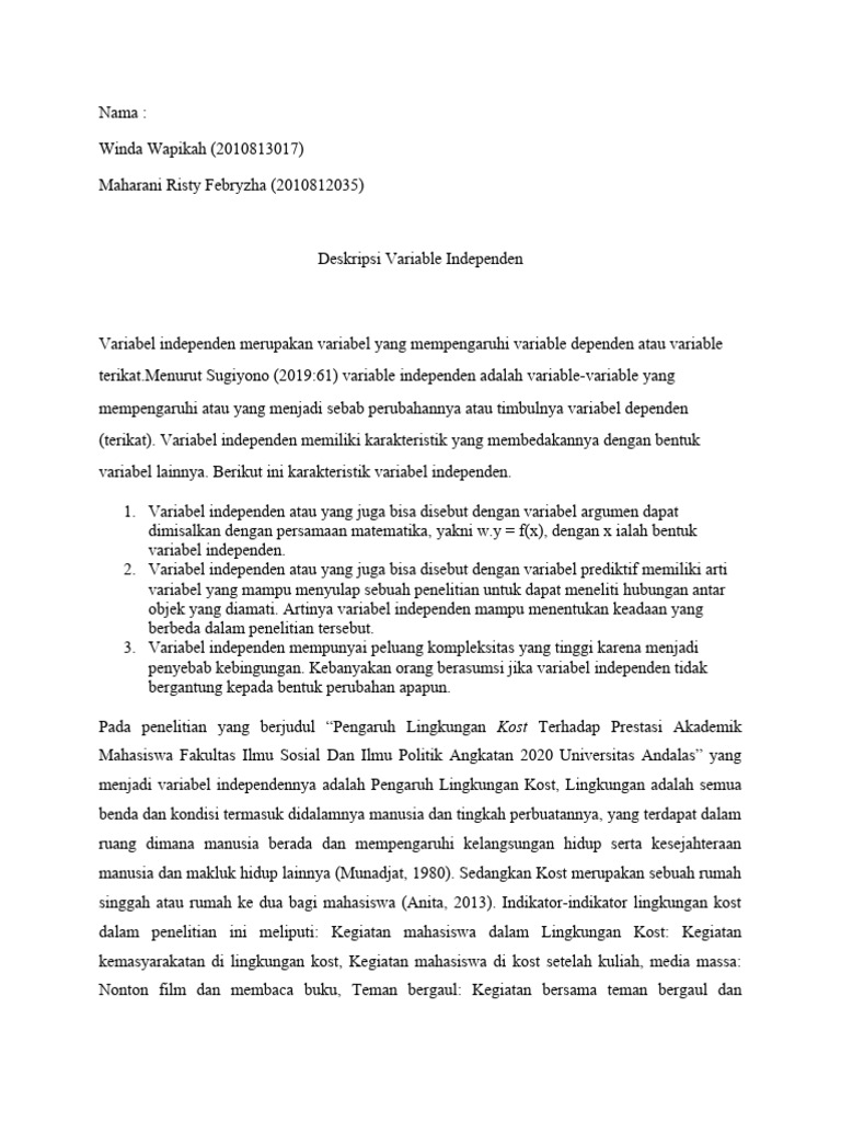 Karakteristik Variabel Independen | PDF | Ilmu Sosial | Pengembangan Diri