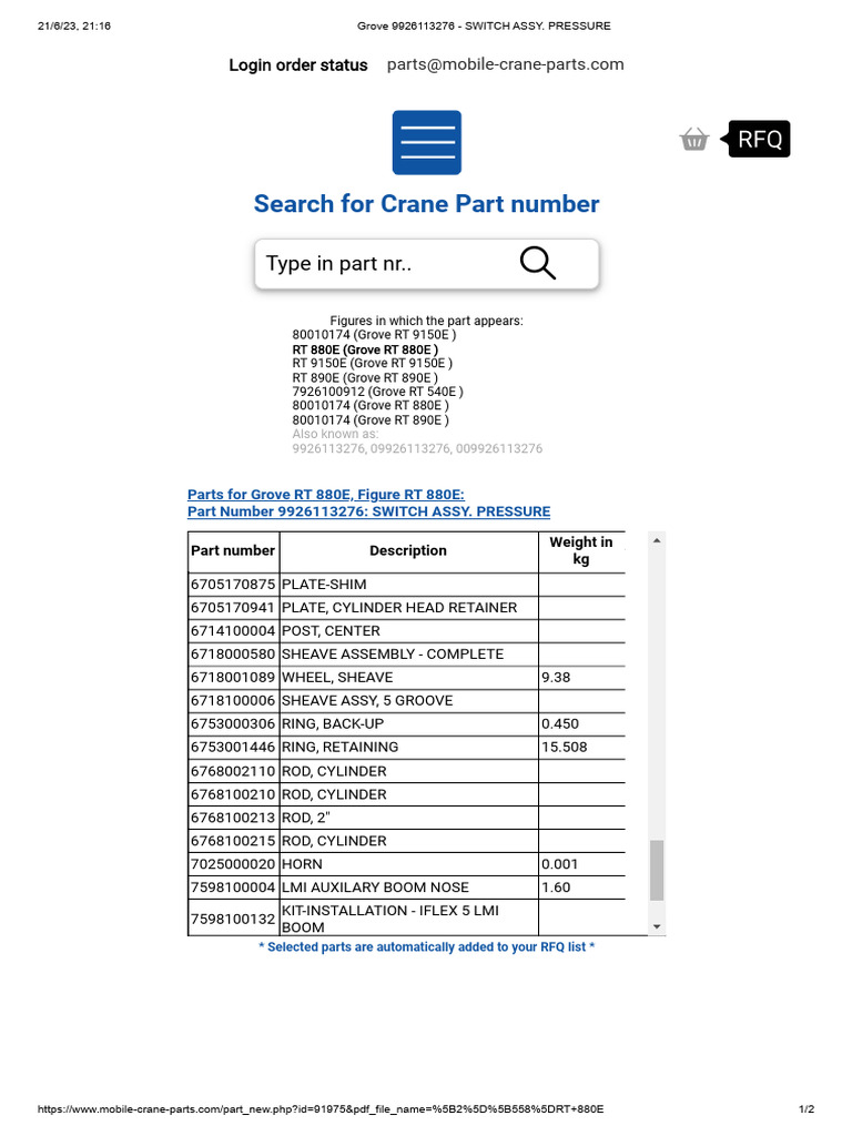 Grove 9926113276 - Switch Assy. Pressure | PDF | Vehicle Technology ...