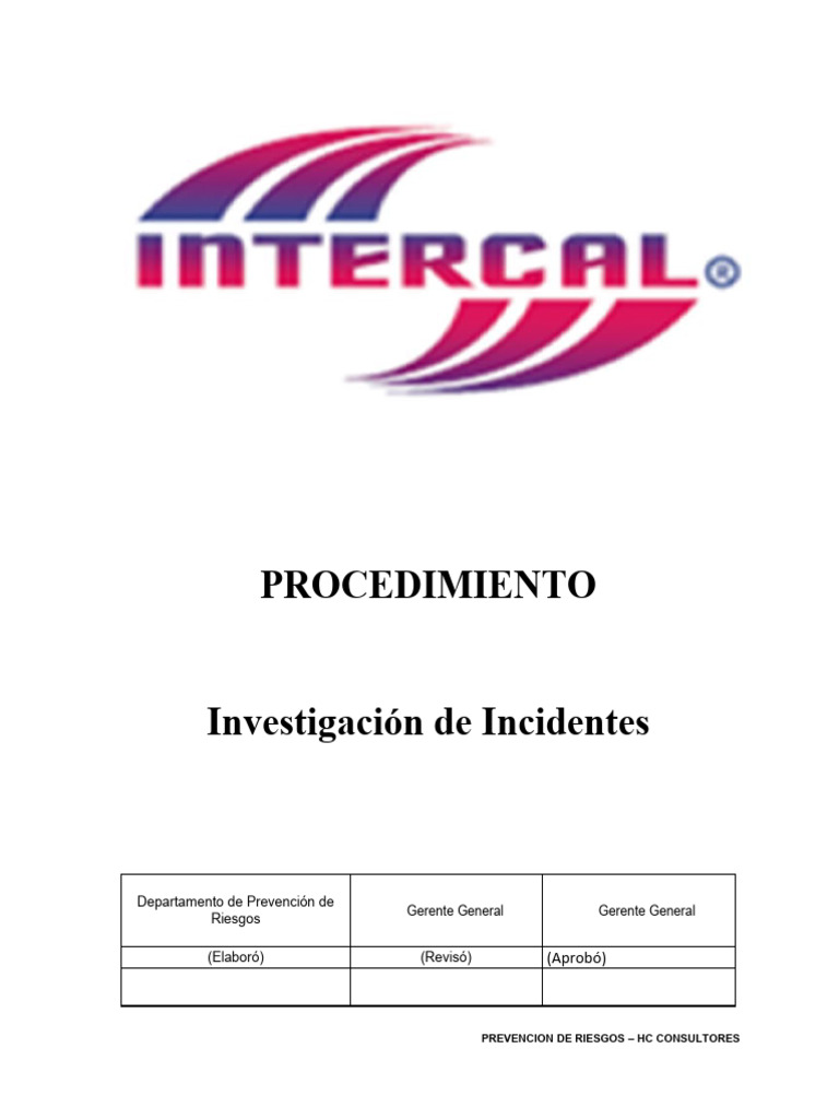 Procedimiento Investigacion Accidente - Intercal | PDF | Seguridad y ...