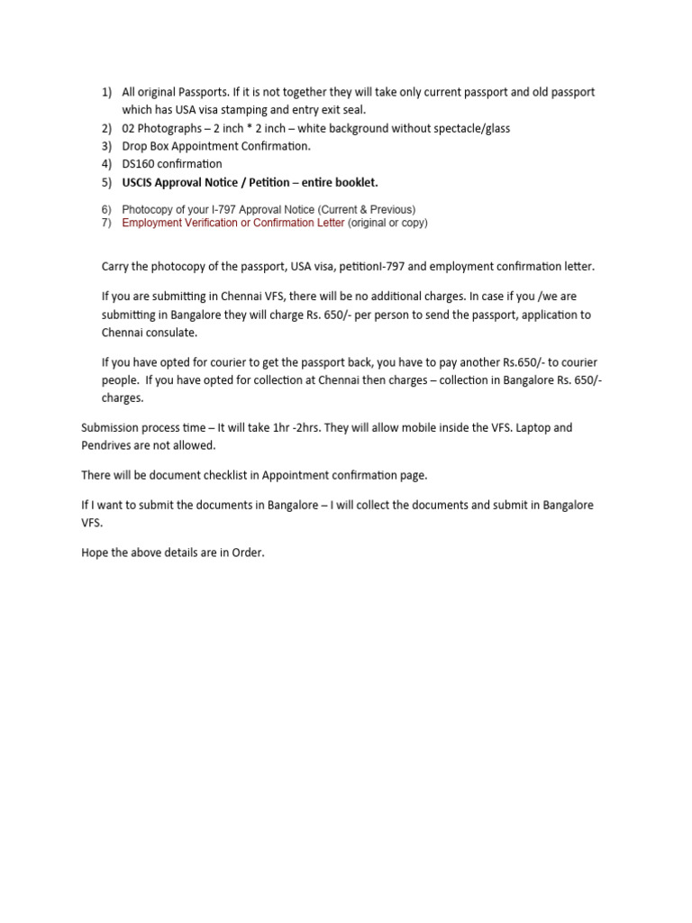 VFS Document Submission Checklist | PDF