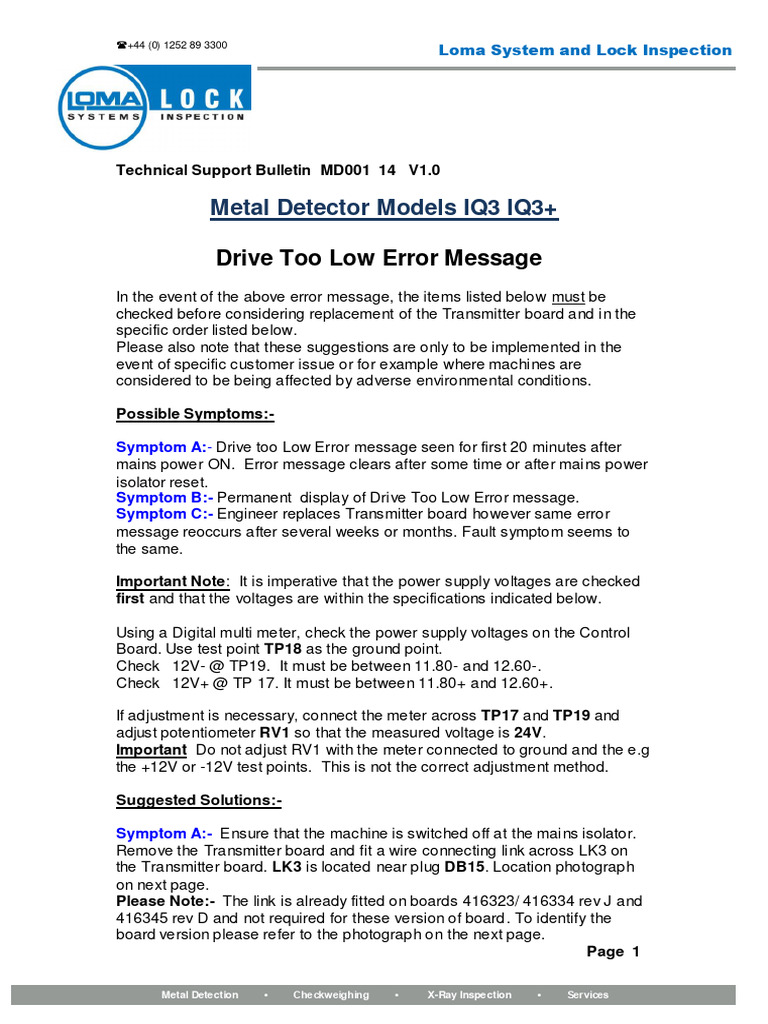 Troubleshooting Loma Drive Too Low Error | PDF | Mains Electricity ...