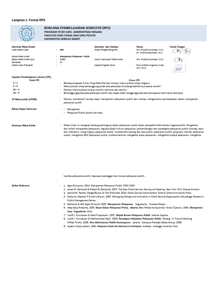 RPS Manajemen Pelayanan 2020 - Cetak | PDF