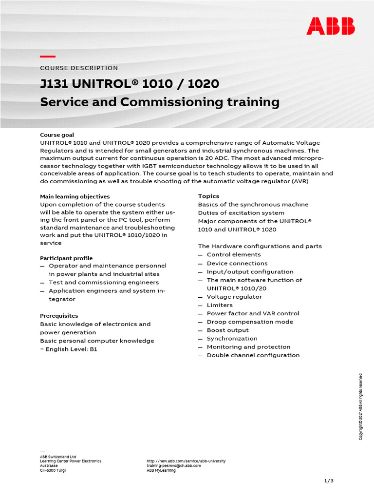 J131 UNITROL® 1010 / 1020 Service and Commissioning Training | Download ...