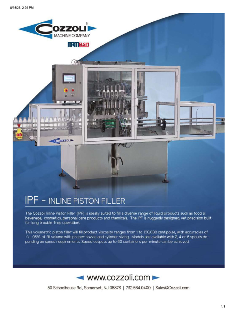 IPF - Inline Piston Filler - Page 1 | PDF