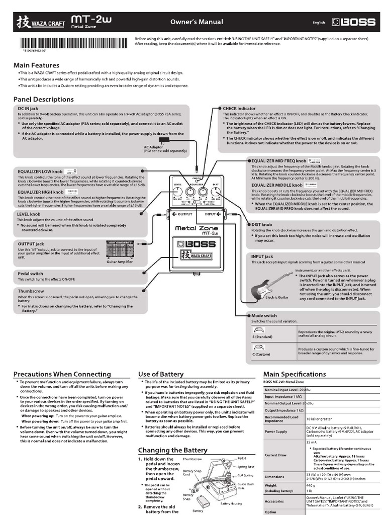Boss Metal Zone Waza Craft Manual | PDF