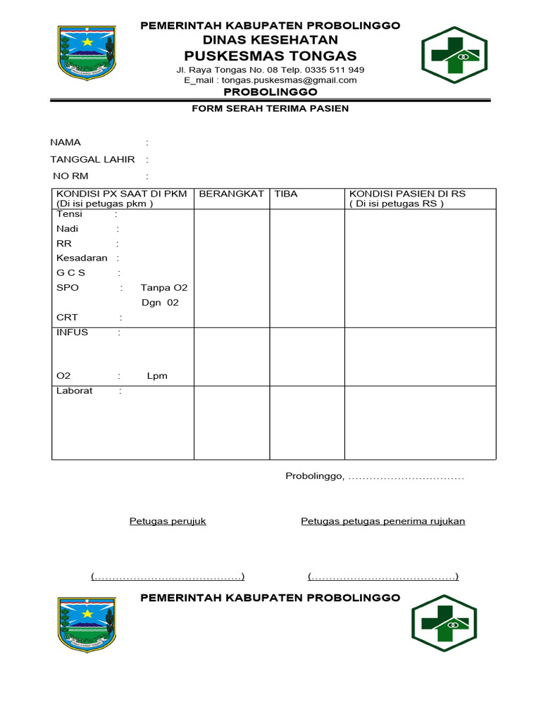 Form Serah Terima Pasien Pdf