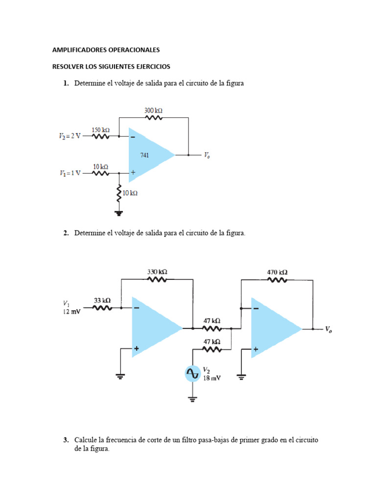 AMPLIFICADORES OPERACIONALES Ejercicios | PDF