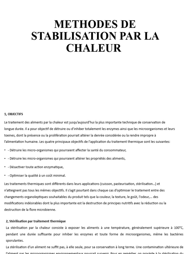 Méthodes de Stabilisation Thermique | PDF | Conservation des aliments ...