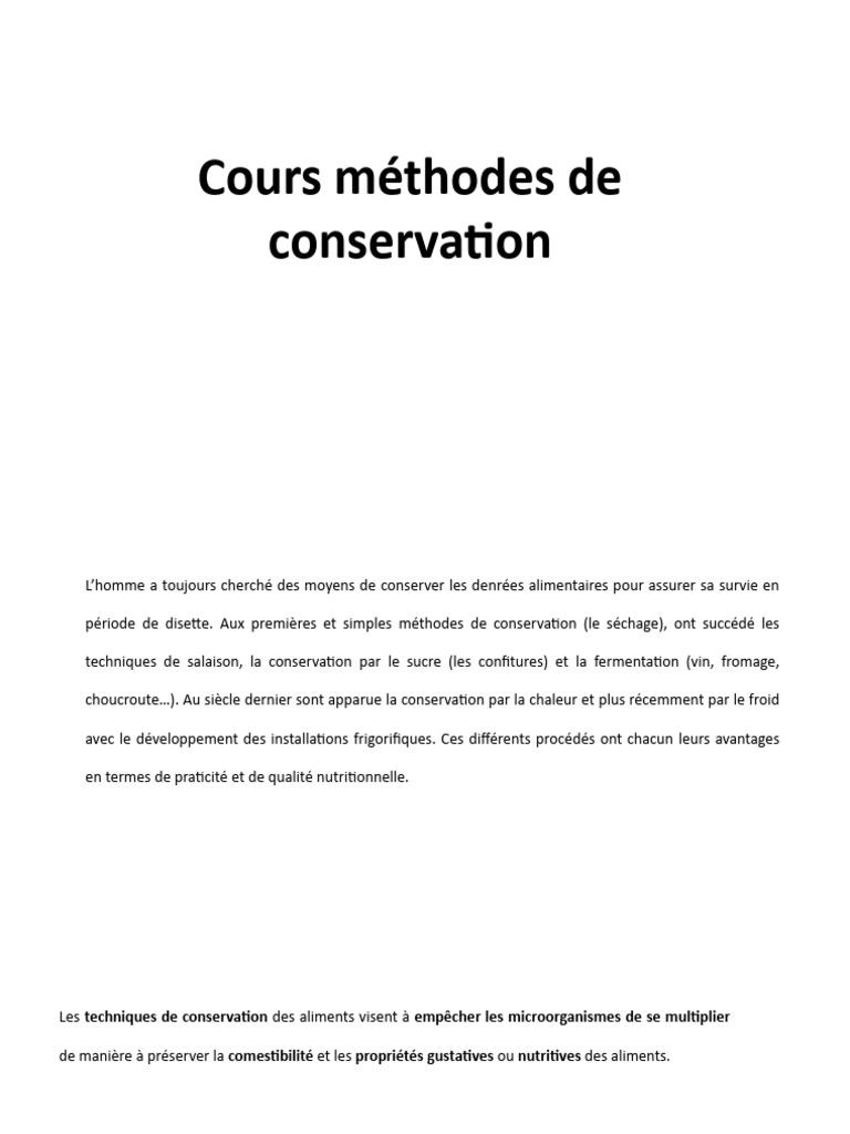 Techniques de conservation des aliments | PDF | Conservation des ...