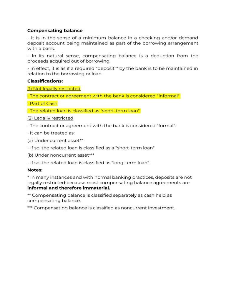 Notes For Compensating Balance - Important | PDF