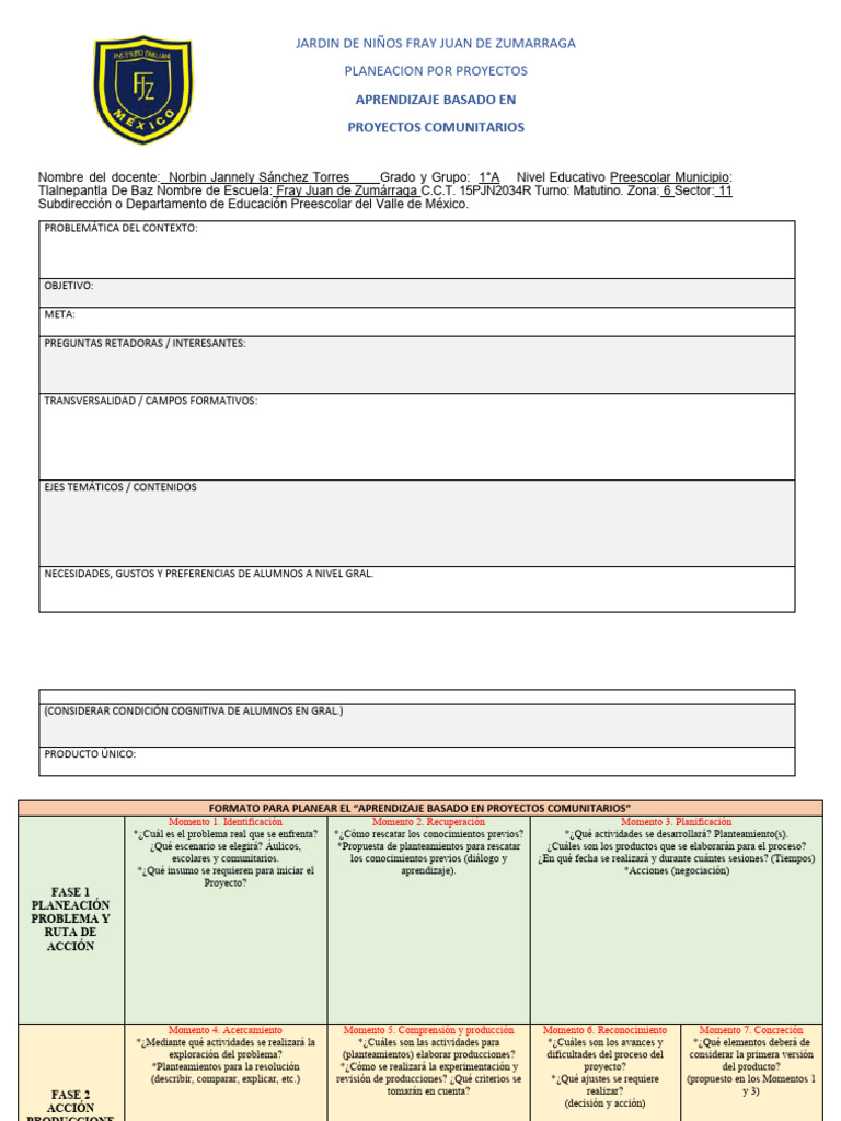 Formato Planeacion Rproyectos Comunitarios 2 | PDF | Educación de la primera infancia | Ciencia ...