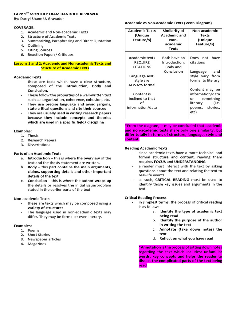 Eapp Handout (1ST Monthly Examination) | Download Free PDF | Citation | Essays