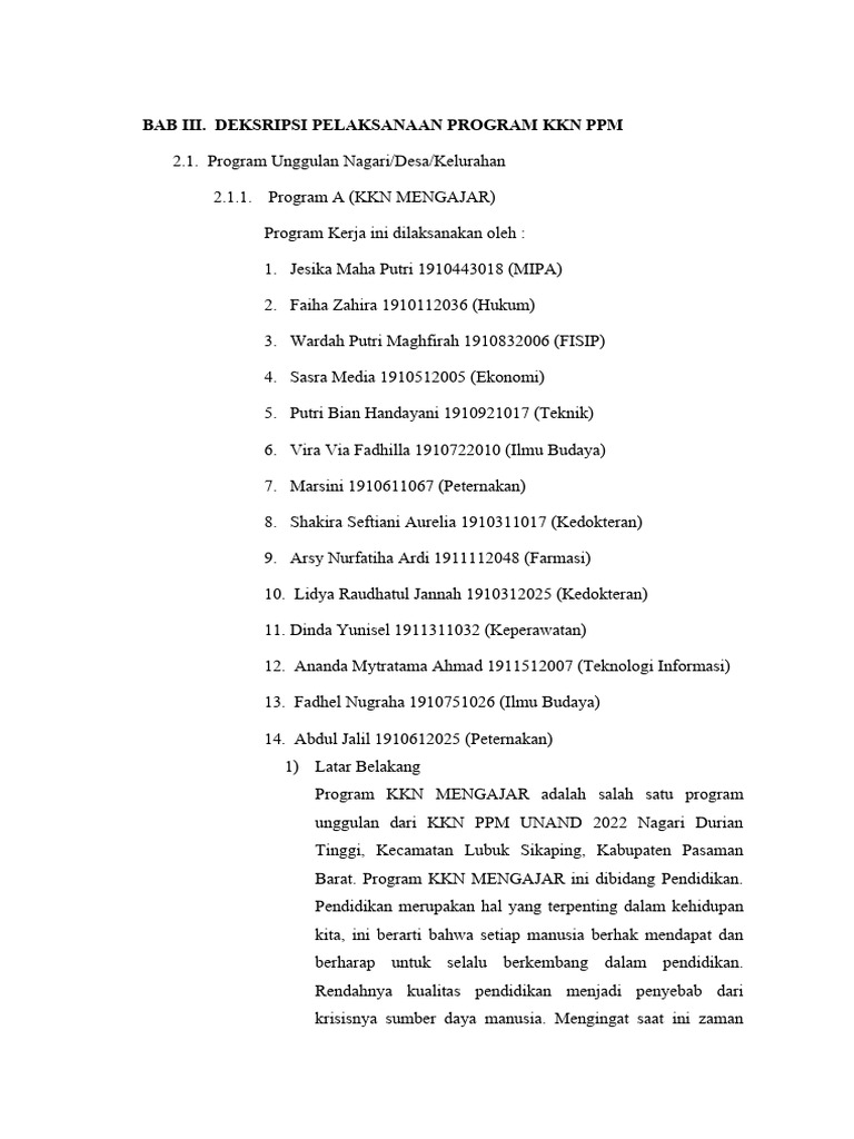 KKN Mengajar-Laporan Akhir | PDF