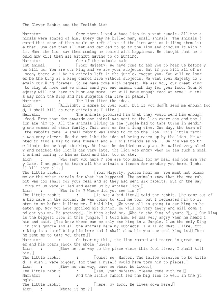 The Clever Rabbit And The Foolish Lion Pdf