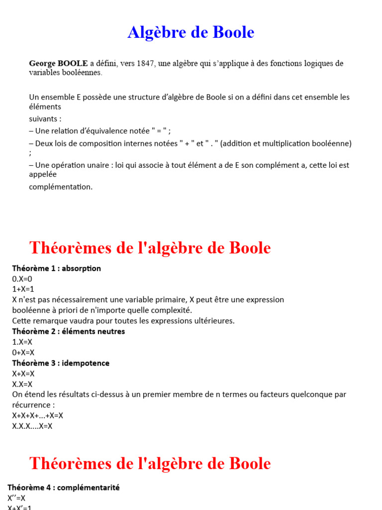 Algebre de Bool 1 | PDF | Algèbre de Boole (logique) | Enseignement des mathématiques