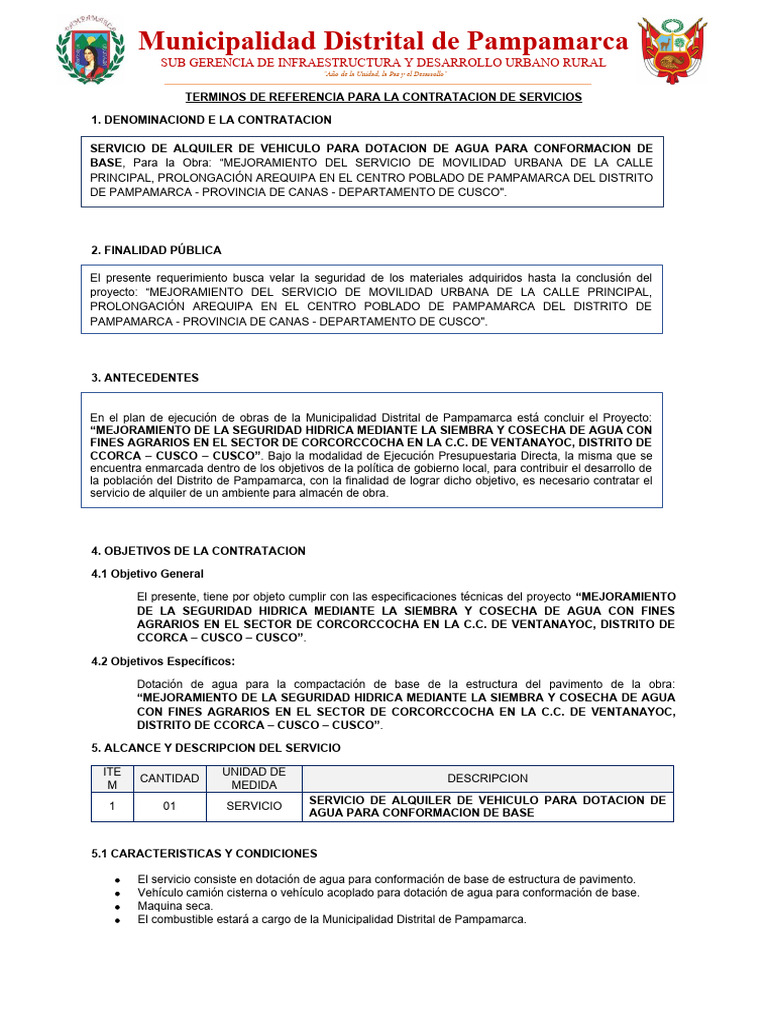 TDR - Servicio Cisterna | PDF