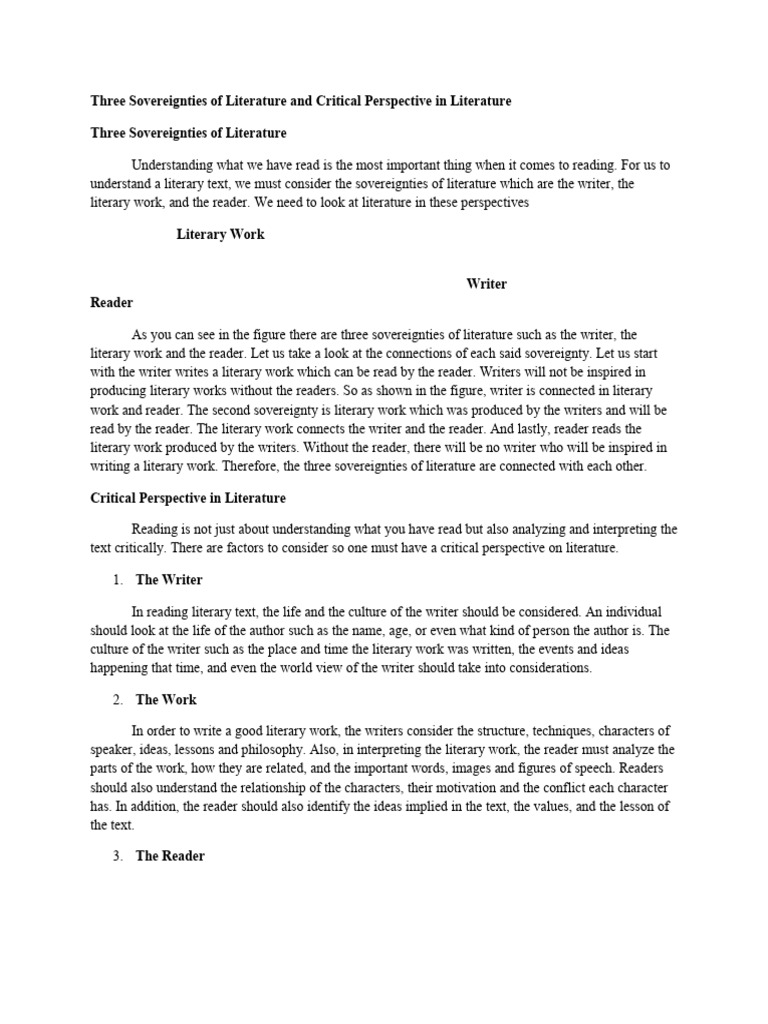 Sovereignties, Critical Perspectives, and Basic Approaches in Literary ...
