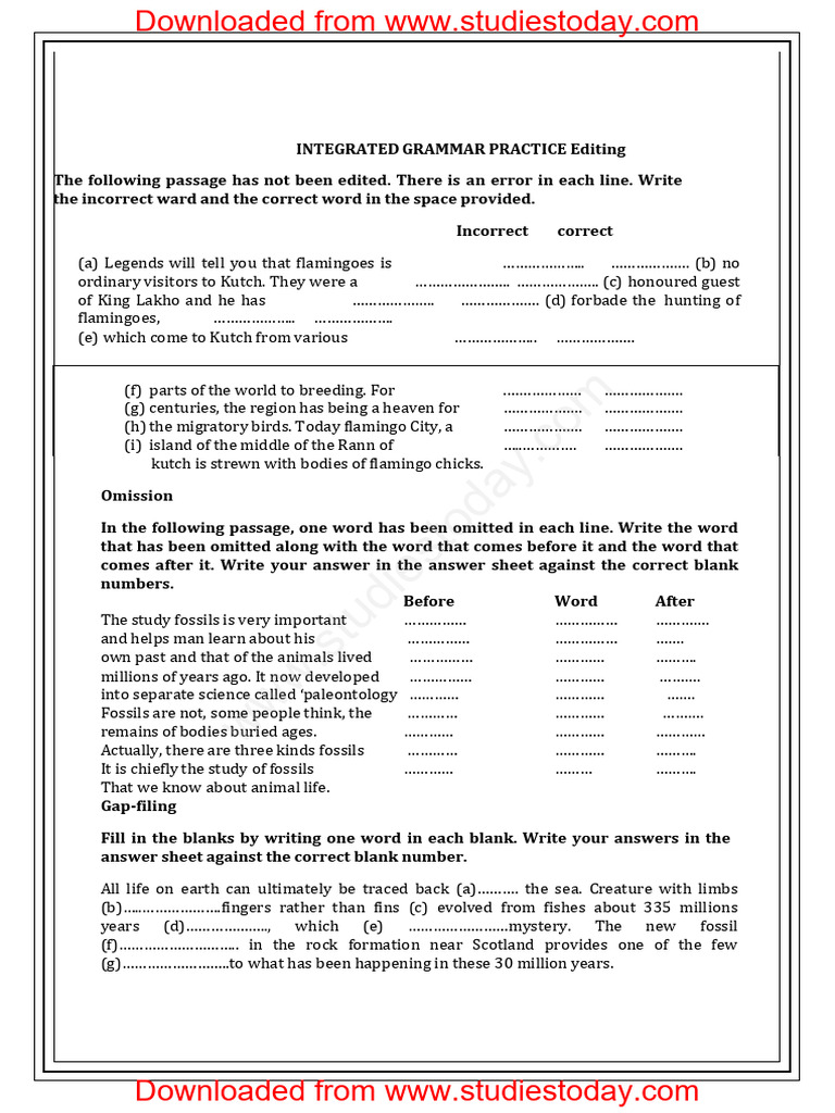 CBSE Class 10 English Assignment - Integrated Grammer Practice | PDF | Fossil
