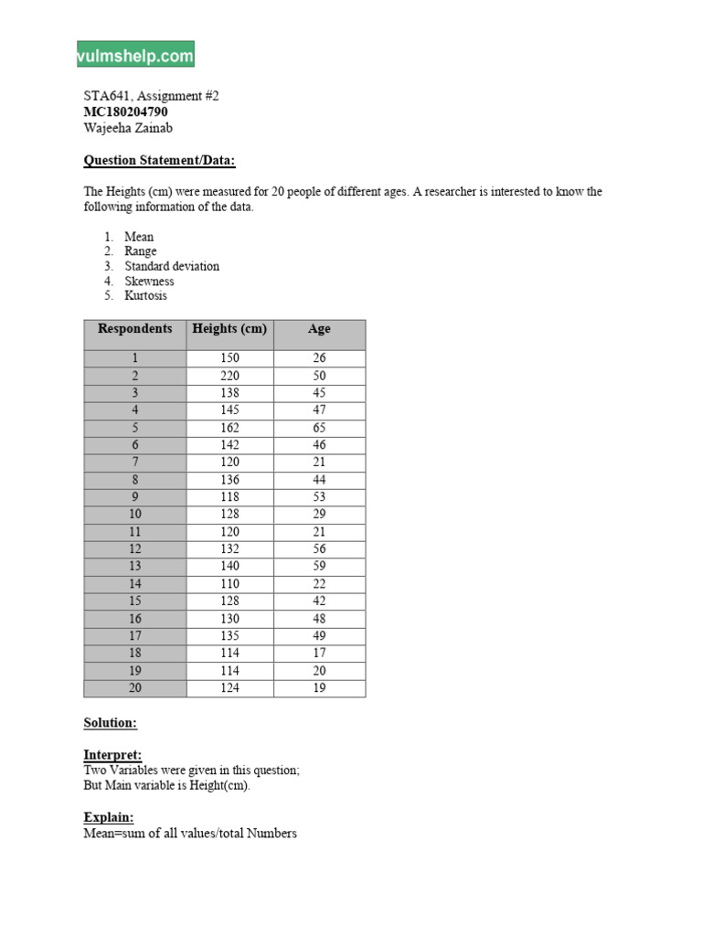 STA641 - Assignment Solution | PDF