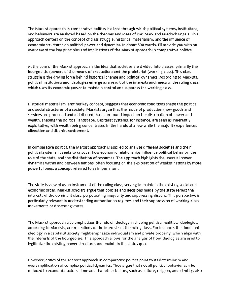 Marxist Approach in Comparative Politics | PDF | Karl Marx | Marxism