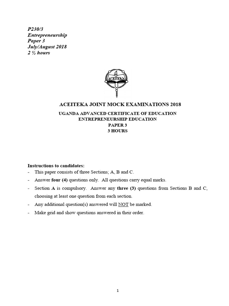 S6 Aceiteka Mock 2018 Ent 3 | PDF | Entrepreneurship | Sales