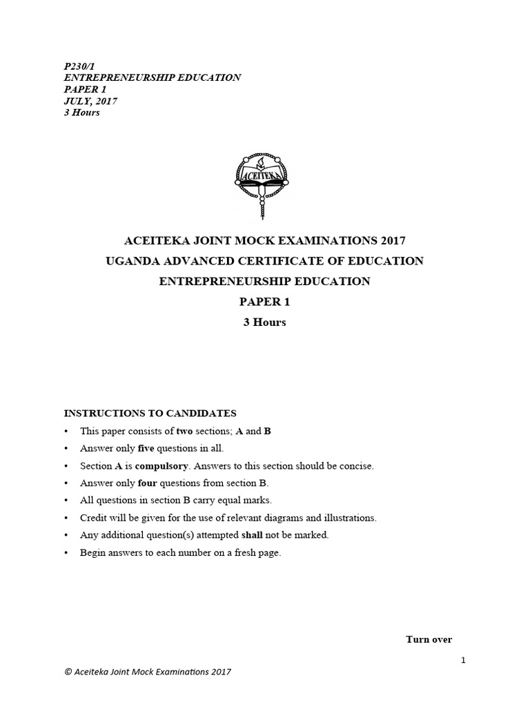 s6 Aceiteka Mock Ent 1 2017 | PDF | Entrepreneurship | Business