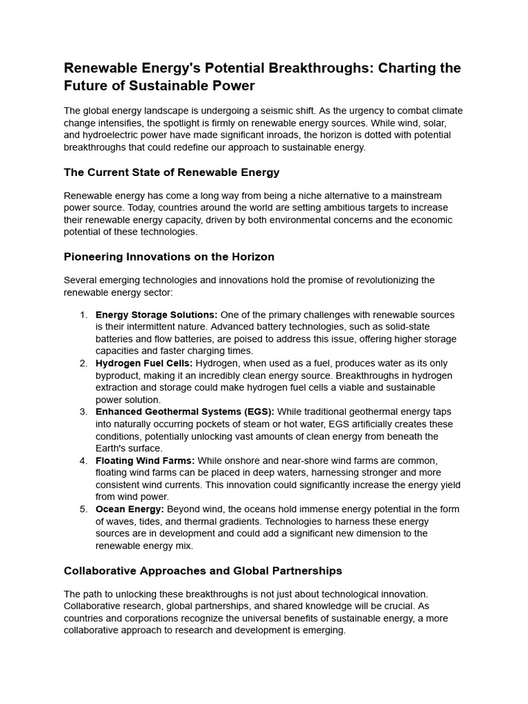 Renewable Energy's Potential Breakthroughs | PDF | Renewable Energy ...