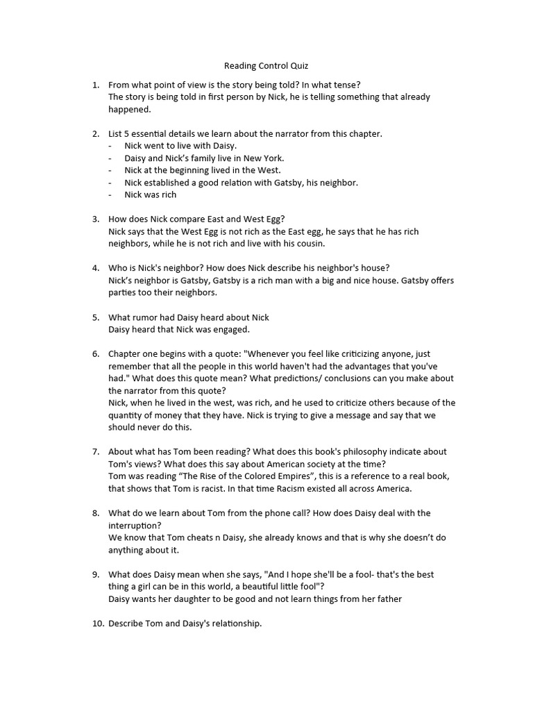 Reading Control Quiz English | PDF