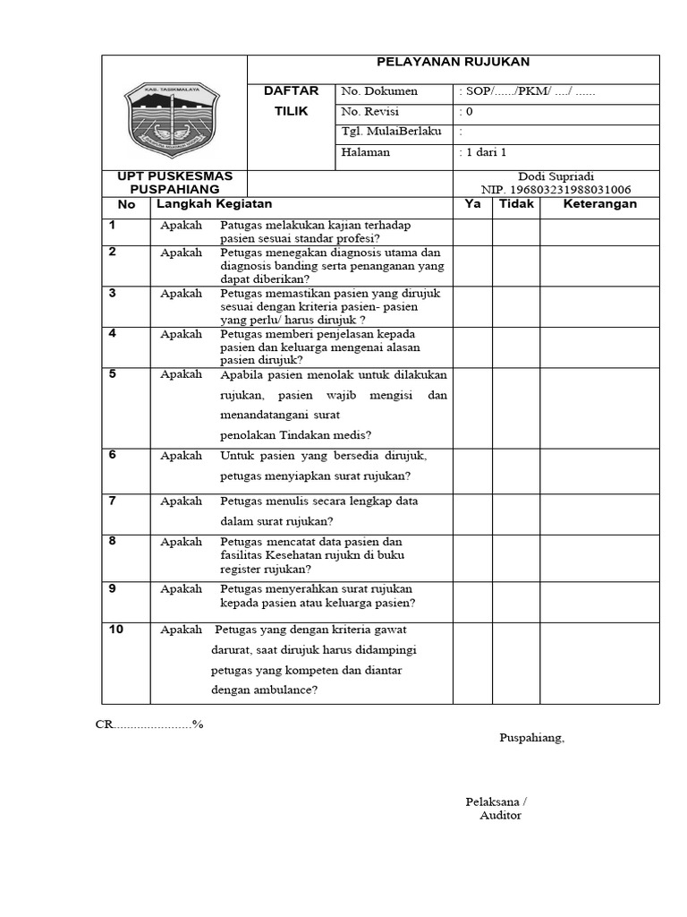 daftar tilik pelayanan rujukan (1) (1) | PDF