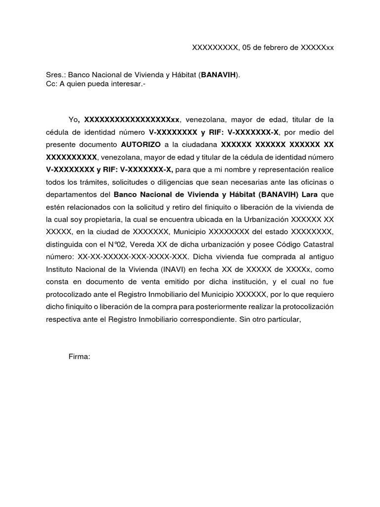 Autorización para Finiquito BANAVIH | PDF