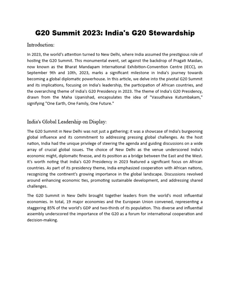 G20 Summit 2023 | PDF | Sustainability | Economies