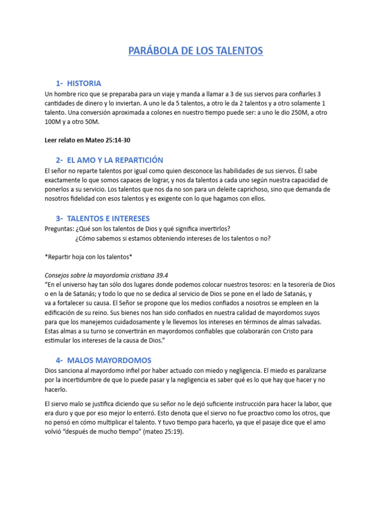 Parábola de Los Talentos | PDF