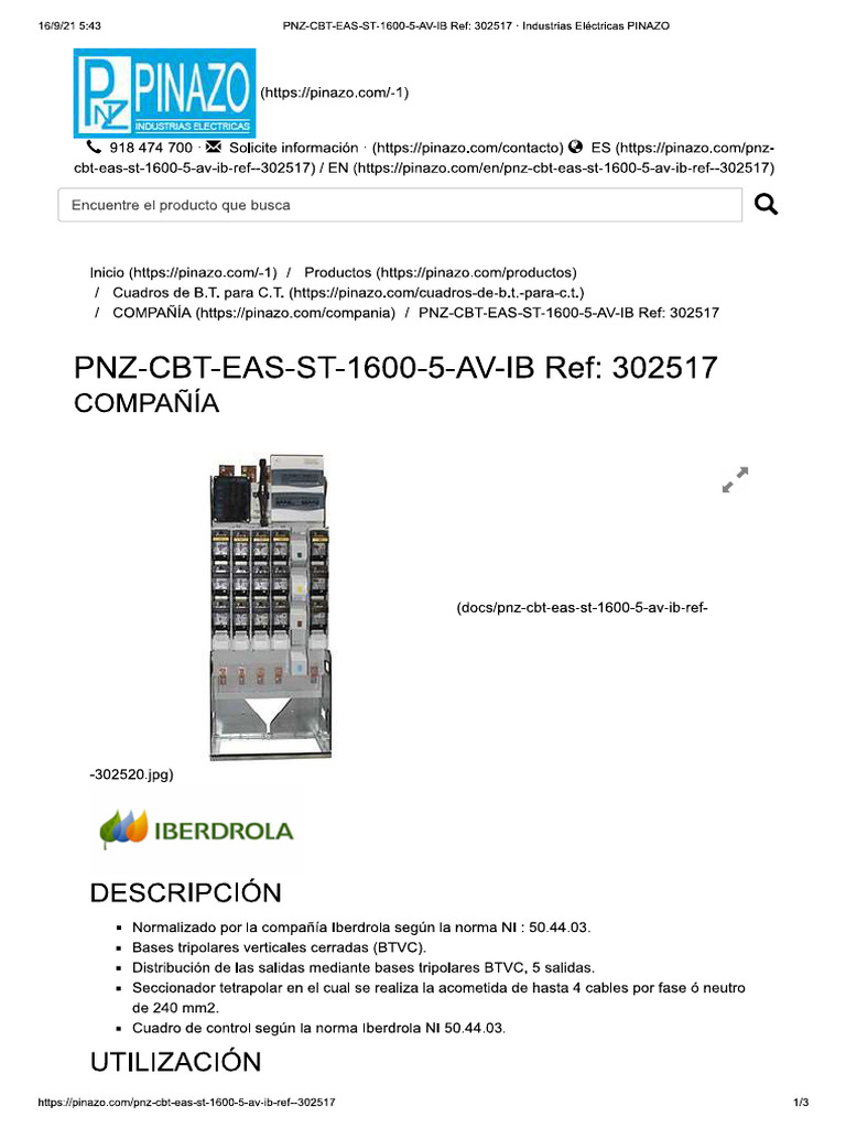 PNZ-CBT-EAS-ST-1600-5-AV-IB Ref 302517 (PINAZO) | PDF