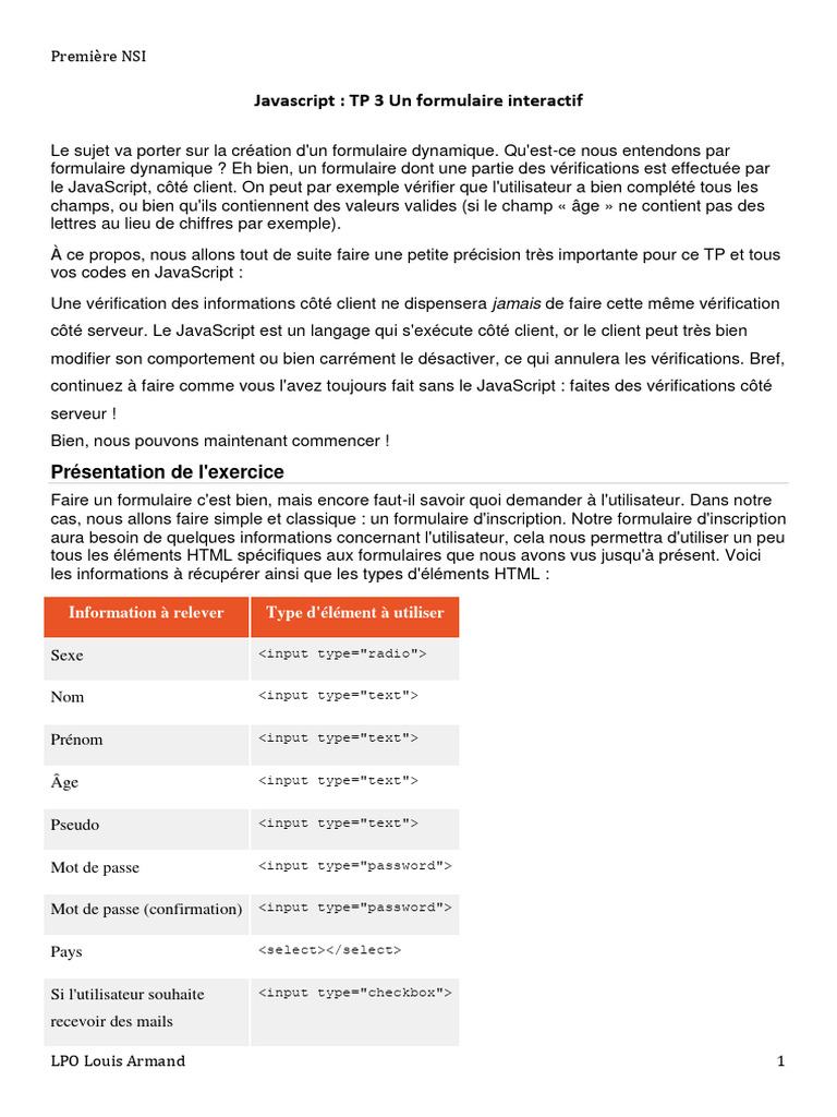 5Ter-NSI - Javascript - Cours Et TP-partie3 | PDF | JavaScript | Html
