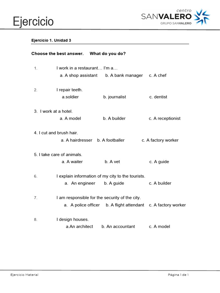 Ejercicio: Choose The Best Answer. What Do You Do? | PDF | Health Professional | Surgery